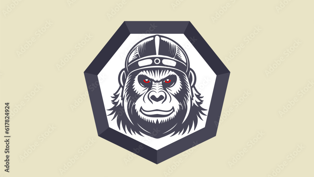 Vector powerful logo. Terrible evil warrior gorilla in a helmet on a ...