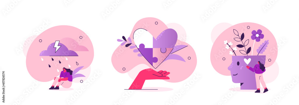 Mental health and psychotherapy concept illustration. Collections of ...