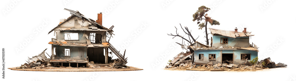 Demolished buildings and residential houses, destroyed homes and ...