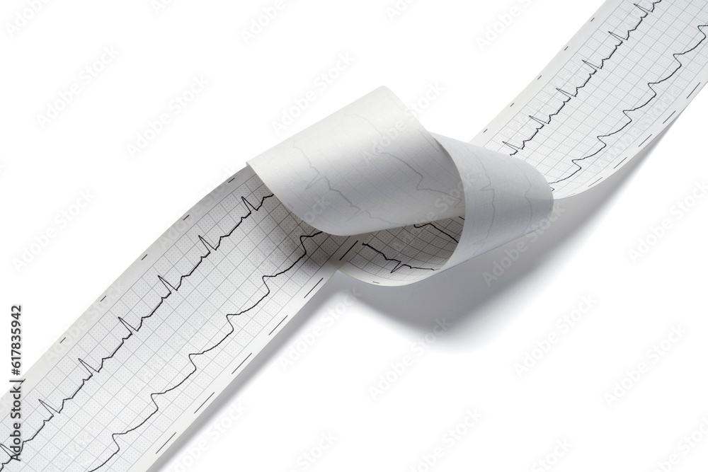 Regular print out elektrocardiogram, ecg, on white background close up ...