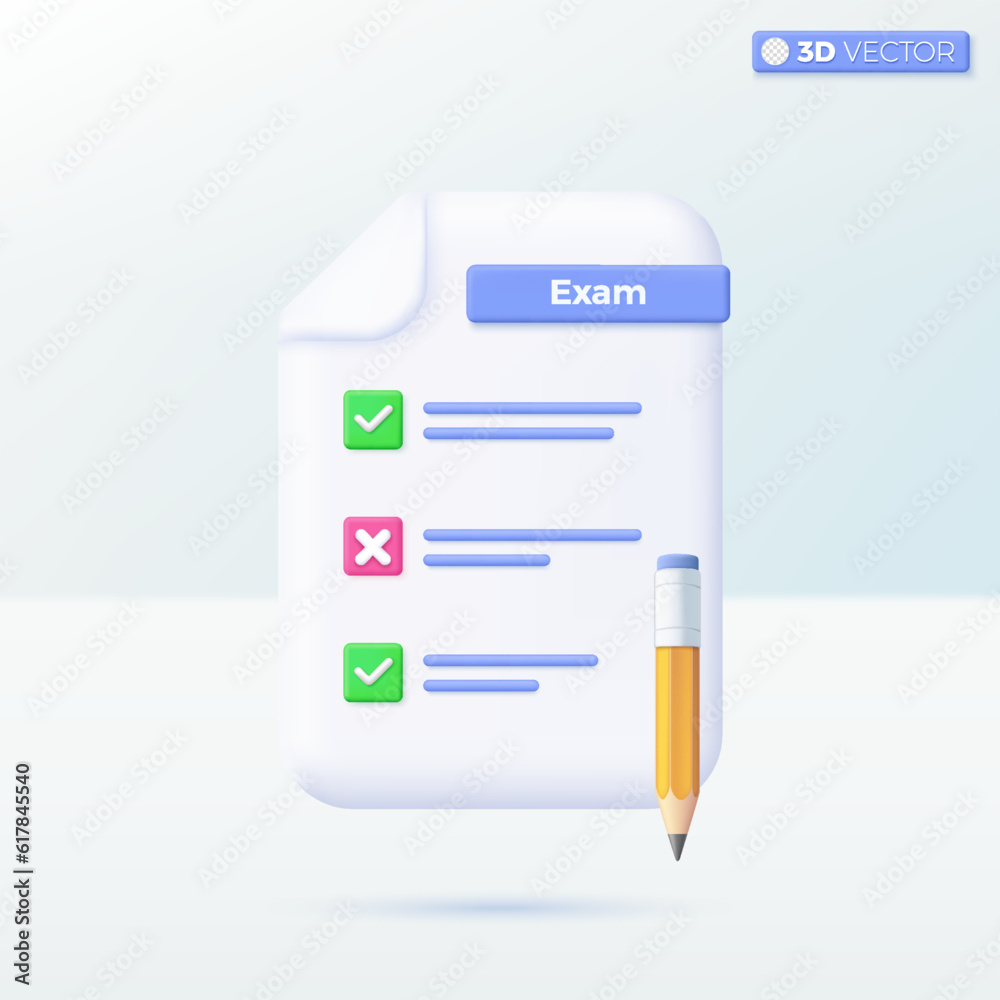exam paper checklist with pencil icon symbols. fast work on project ...