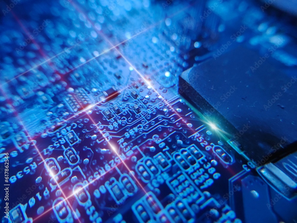 The macro photography of printed circuit board PCB. High technology ...