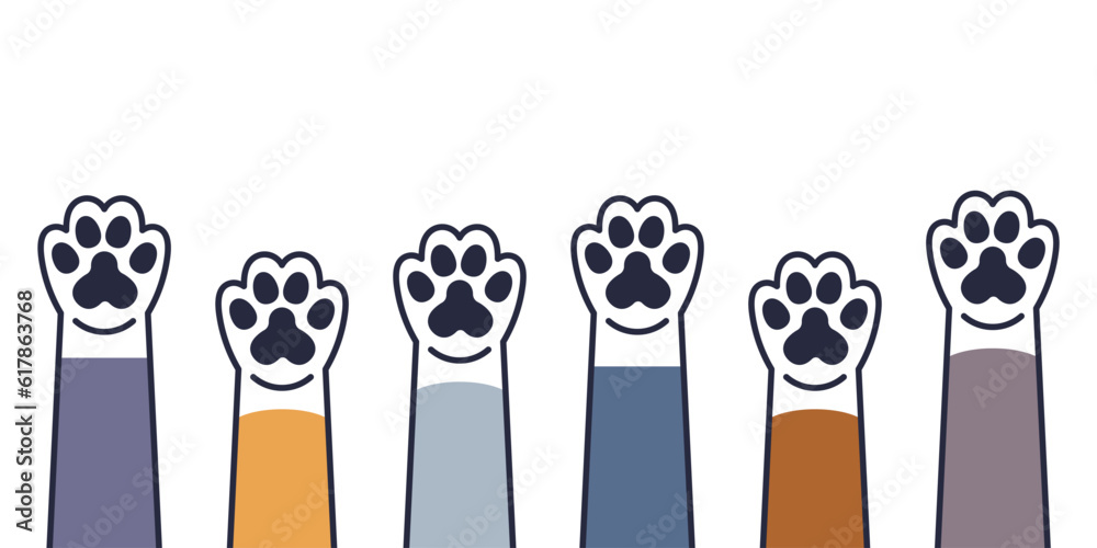 Set of cute cat paws in vector. Cat paws in different colors in a flat ...