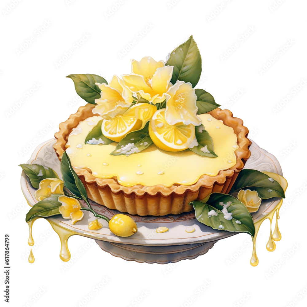 Lemon Pie Watercolor Clipart, Lively Lemon Watercolor Painting, Citrus ...