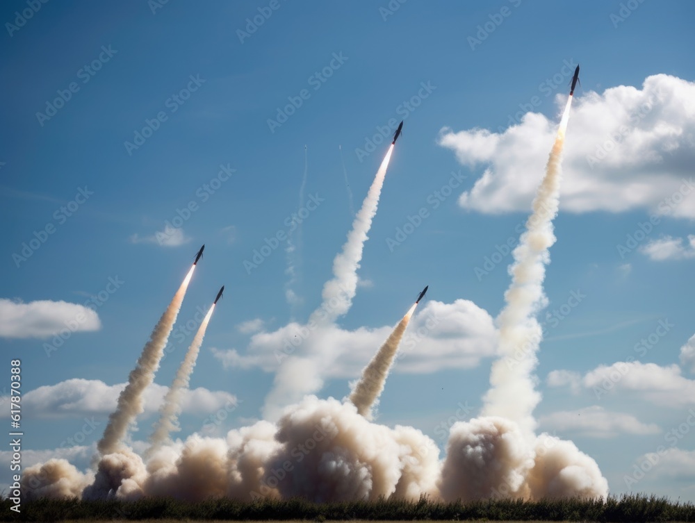 Many intercontinental missiles take off into the air. AI generative ...