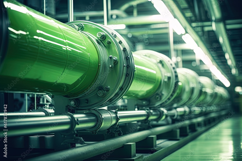 Hydrogen renewable energy production pipeline. Green hydrogen gas for clean electricity ...