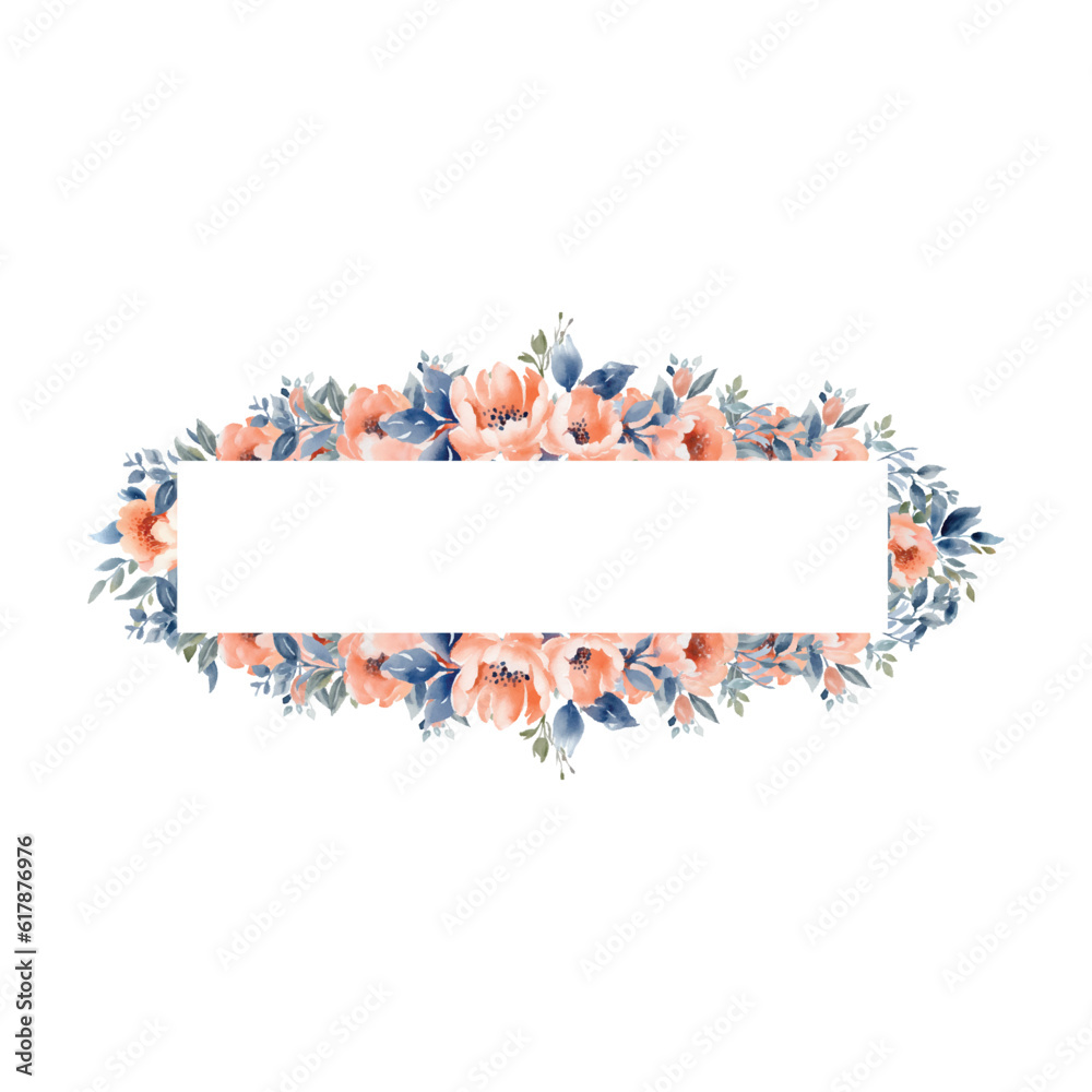 Watercolor floral border with peach and blue flowers Stock Vector ...