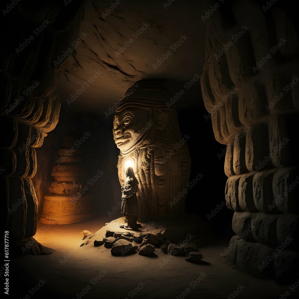 large cave totem cave stone pillar human figure photorealistic fantasy ...