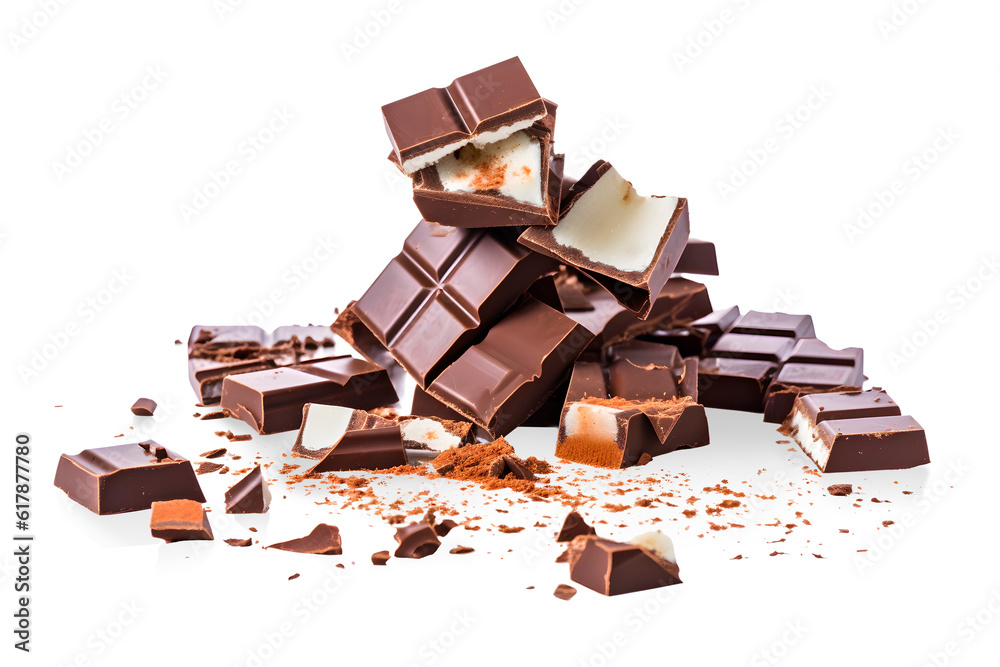 Broken chocolate bars isolated on transparent background, sweet ...