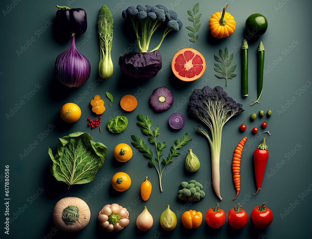 Set of vegetable. Collection farm product. Bell pepper, broccoli ...