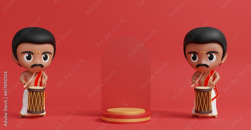 3d render onam festival with Chenda melam banner Stock Illustration ...