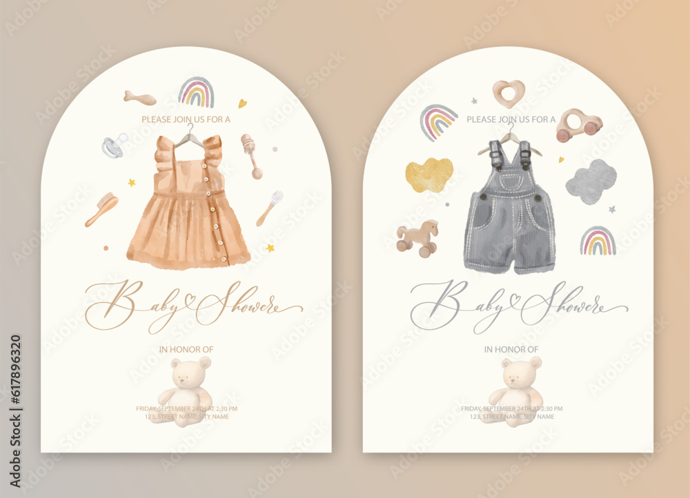 Cute baby shower watercolor invitation card for baby and kids new born ...