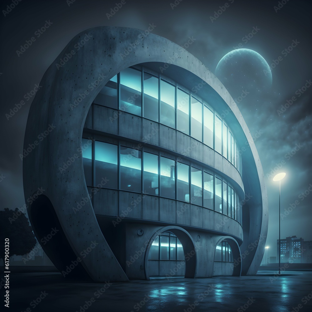retrowave concrete futuristic architecture industrial building with ...