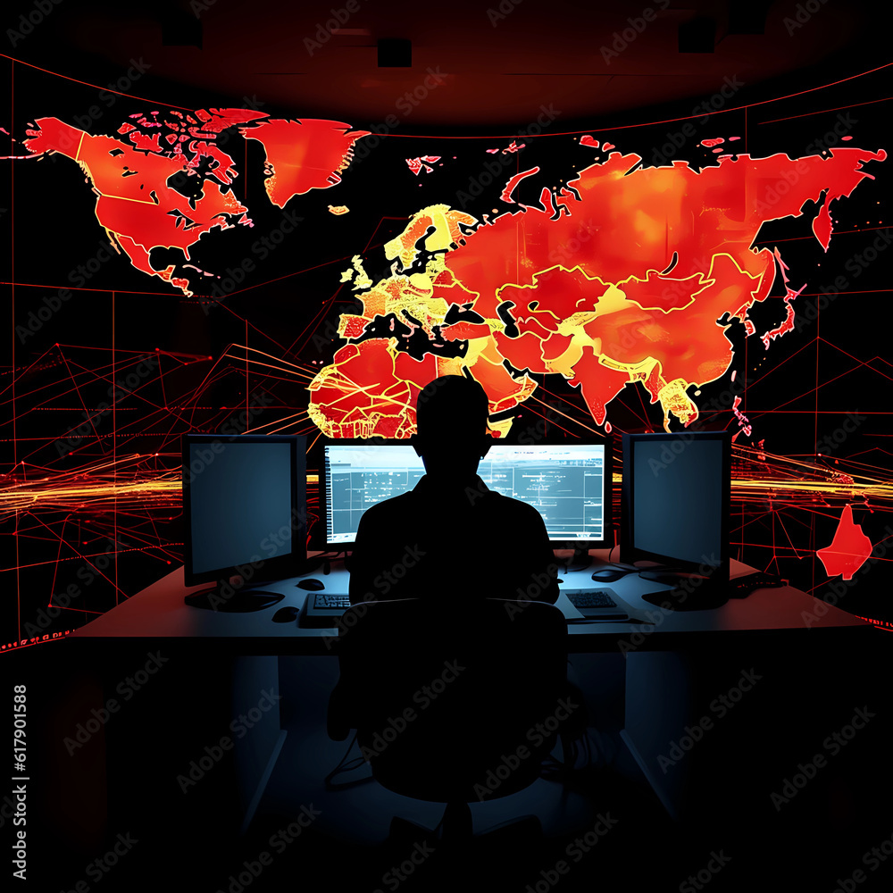 A Hacker is hacking a computer system, sitting in front of a desktop/PC ...