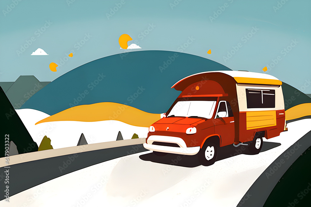 lkw camper camping auto wohnmobile animatiom ki ai generated Stock ...