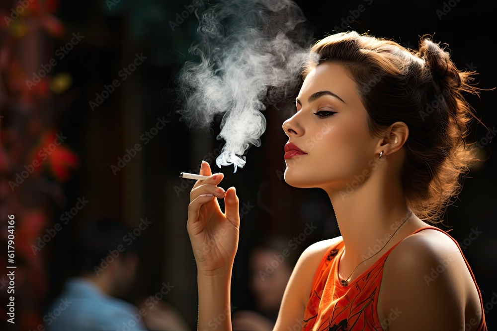 Sensual attractive young woman smoking a cigarette Stock Illustration ...