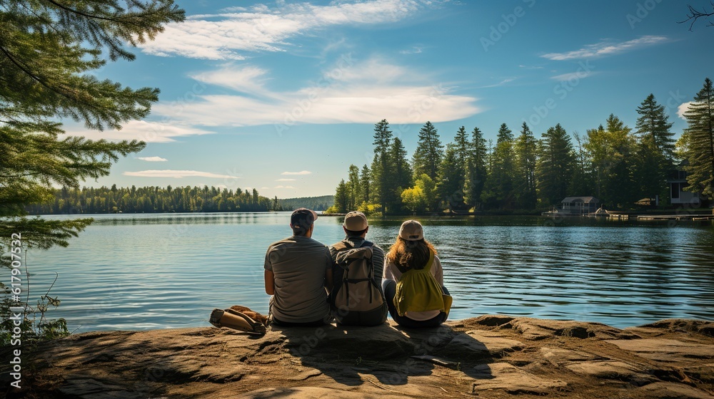 Foto de Back view of a family on a trip, example of faceless characters ...