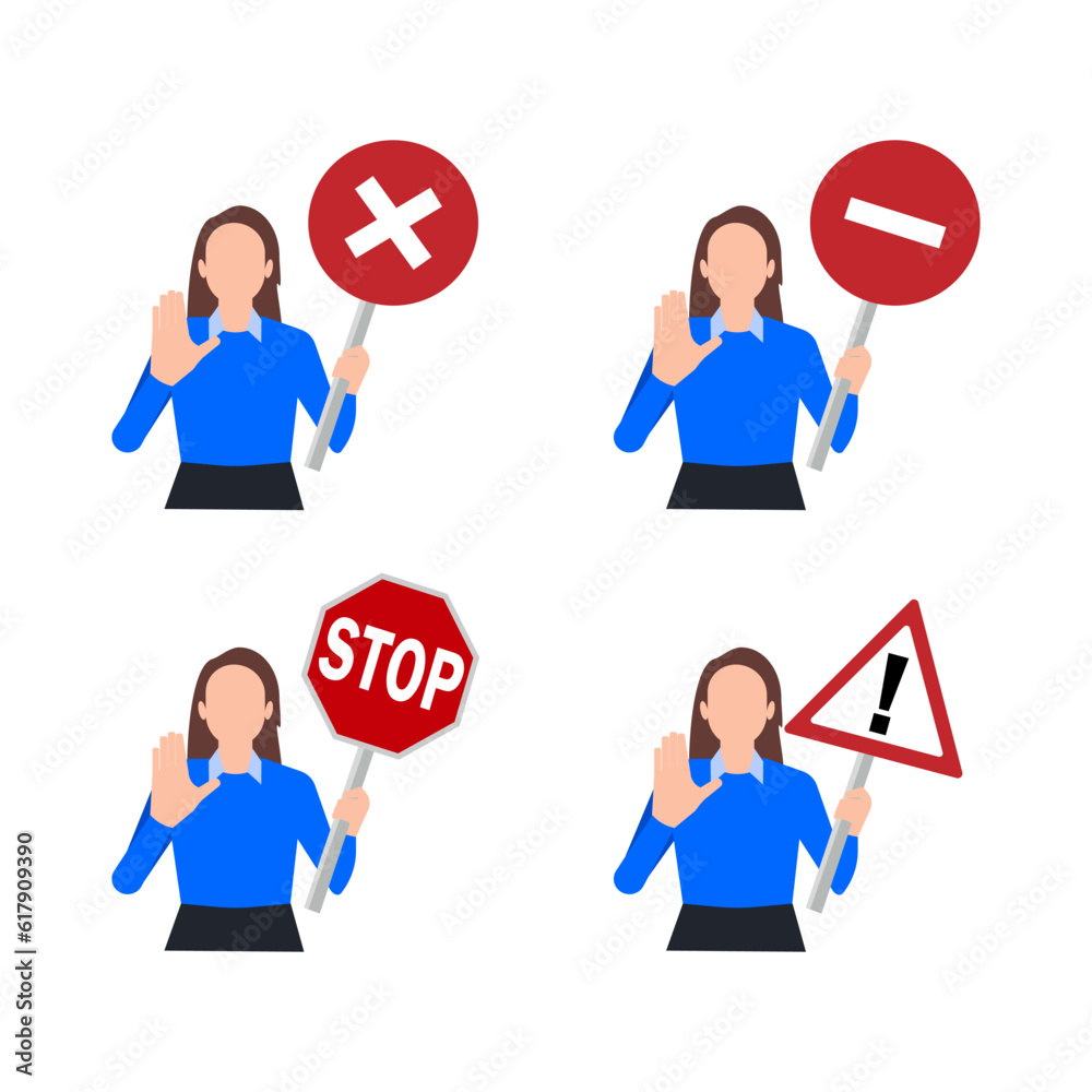 Child safety rules education concept. Child girl holding stop road sign ...