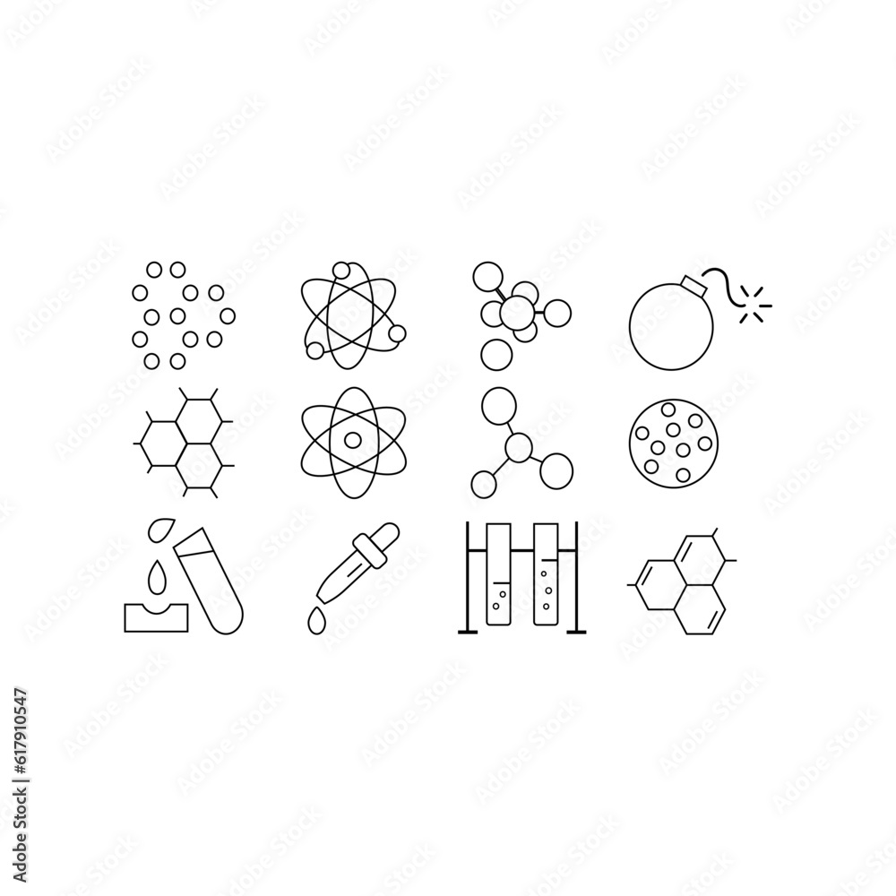 Large set of Chemistry lab and diagrammatic icons showing assorted ...