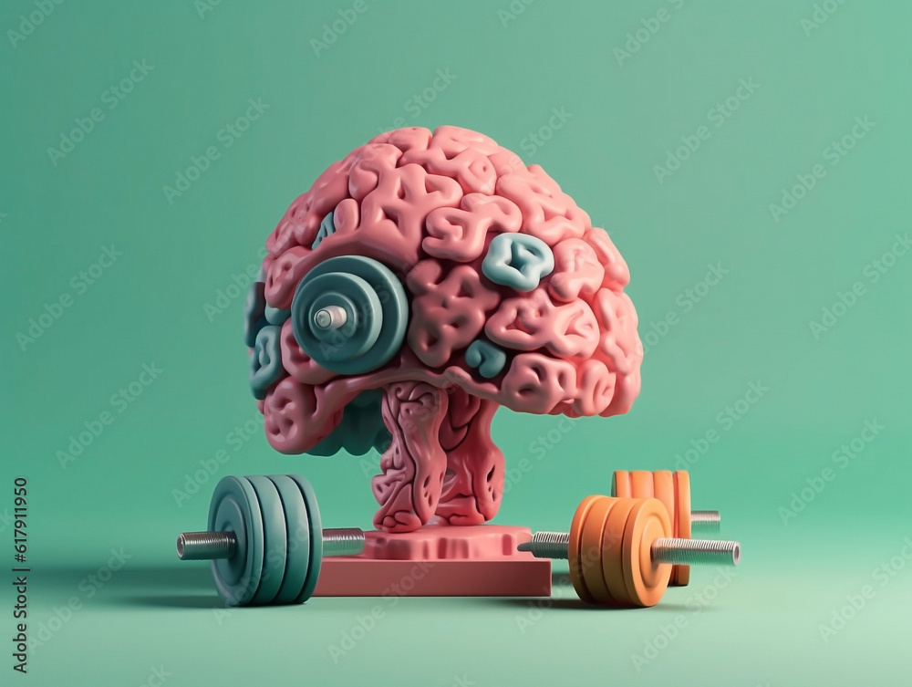 Brain lifting weights in the gym. Brain training concept isolated on ...