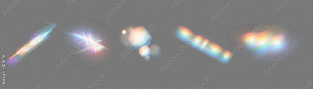 Set of colorful vector lenses and light flares with transparent effects ...