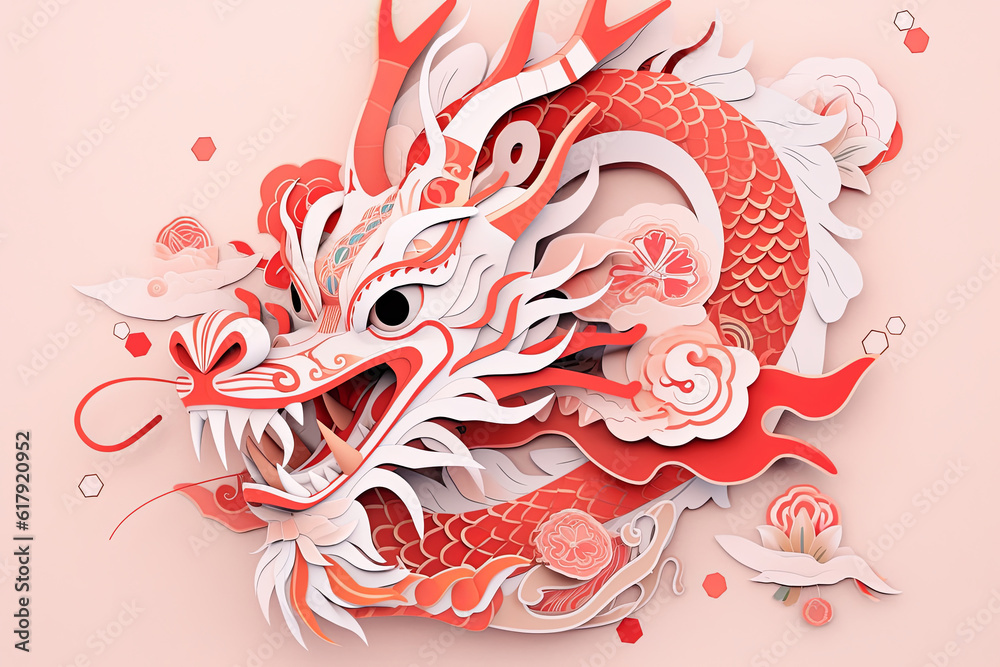 Year of the dragon chinese celebration. Paper cut out Chinese dragon ...