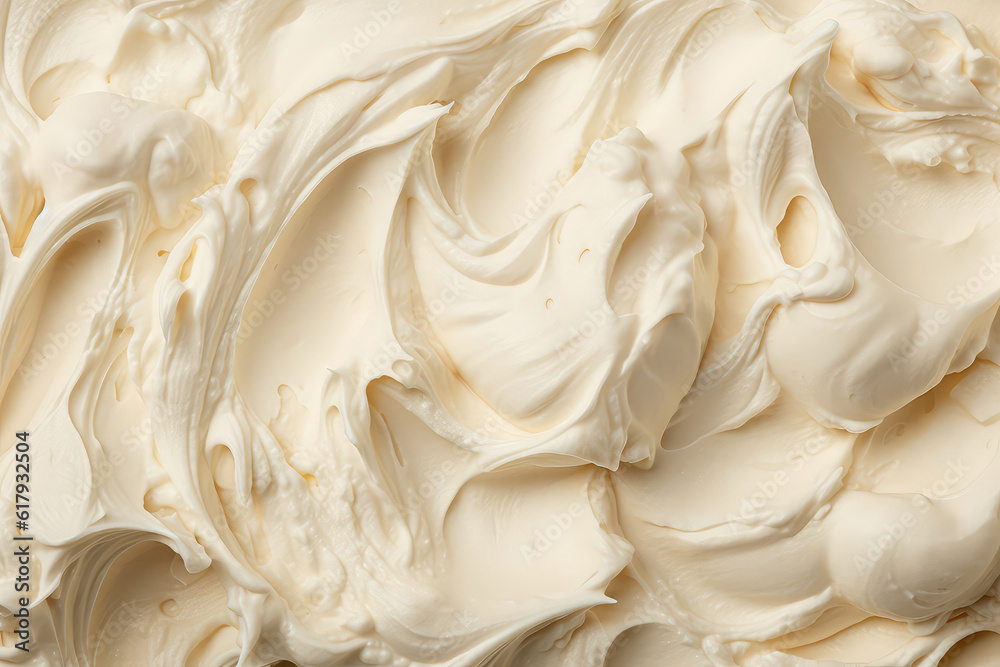 Texture of white ice cream background, close-up. Whipped mascarpone ...