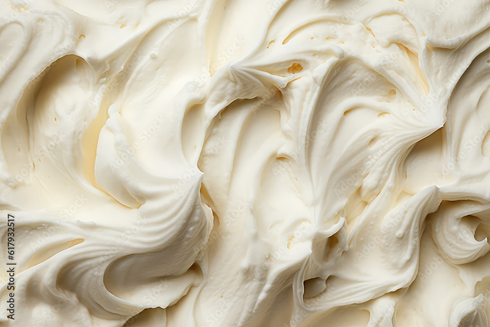 Texture of white ice cream background, close up. Whipped mascarpone ...