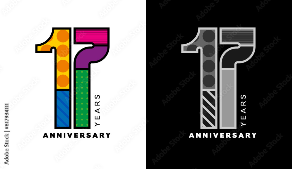17th anniversary logo set, seventeen years badge, colorful logo for ...