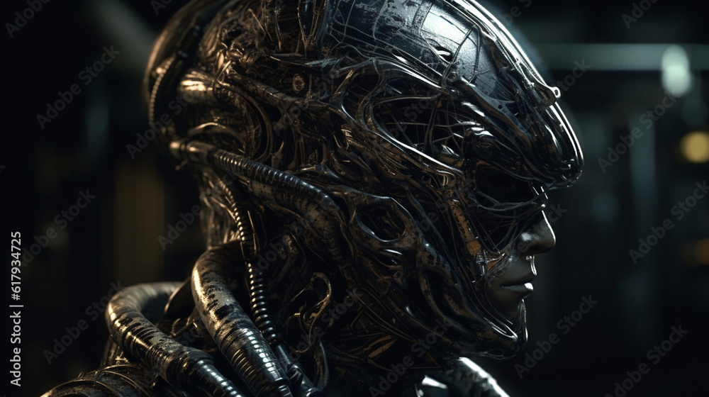 An illustration of a stylized giger like alien energy tehnology ...