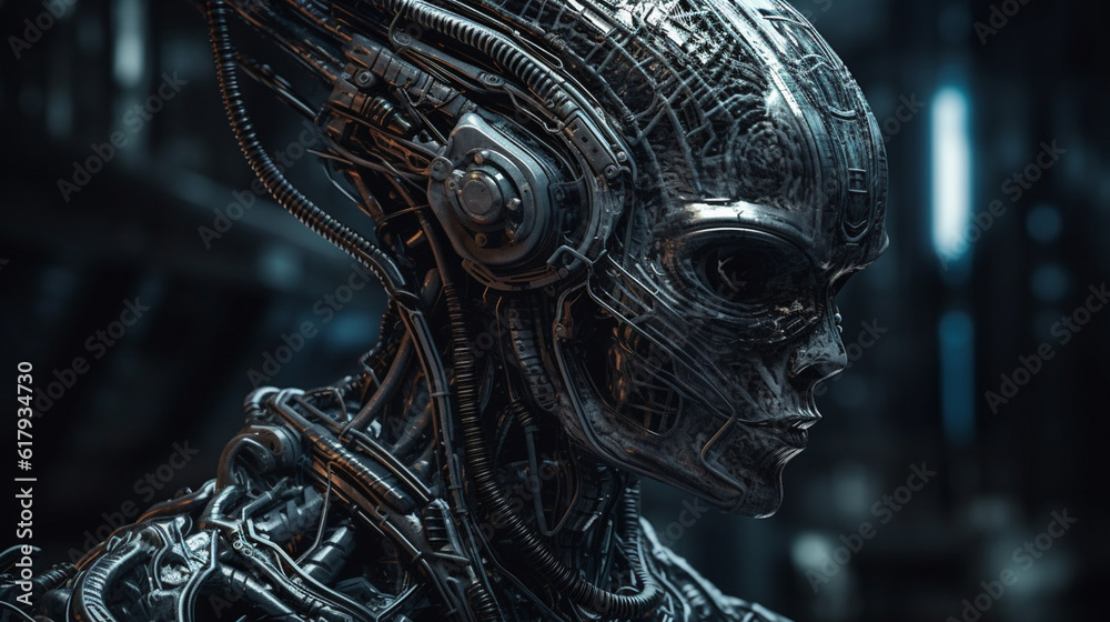An illustration of a stylized giger like alien energy tehnology ...