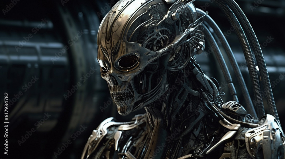 An illustration of a stylized giger like alien energy tehnology ...