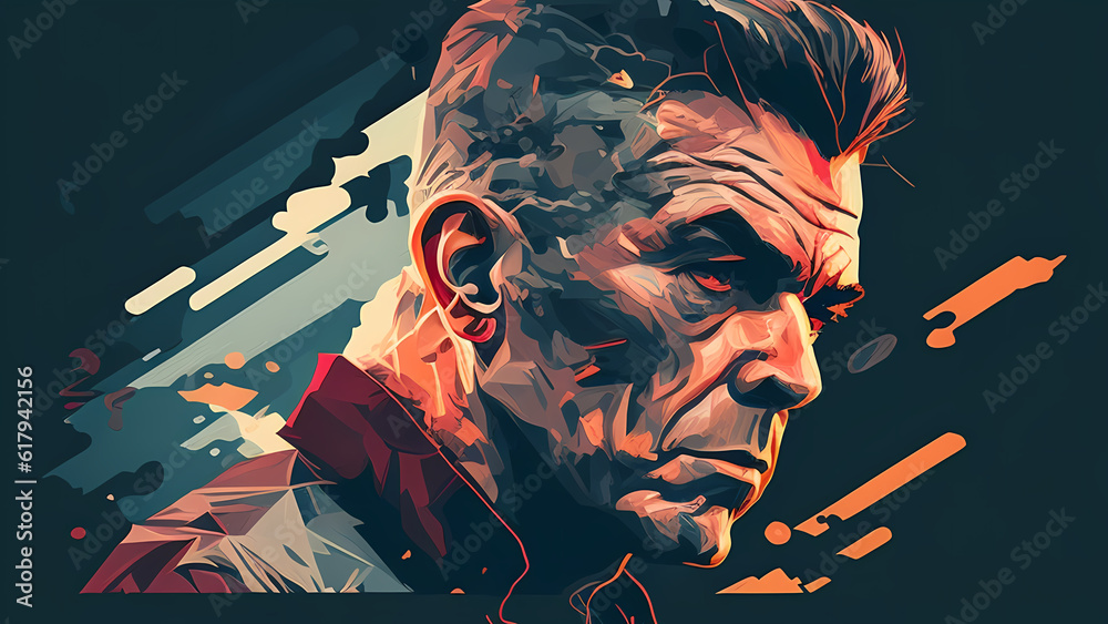 Illustration of a mysterious man's face, undercover agent, detective ...