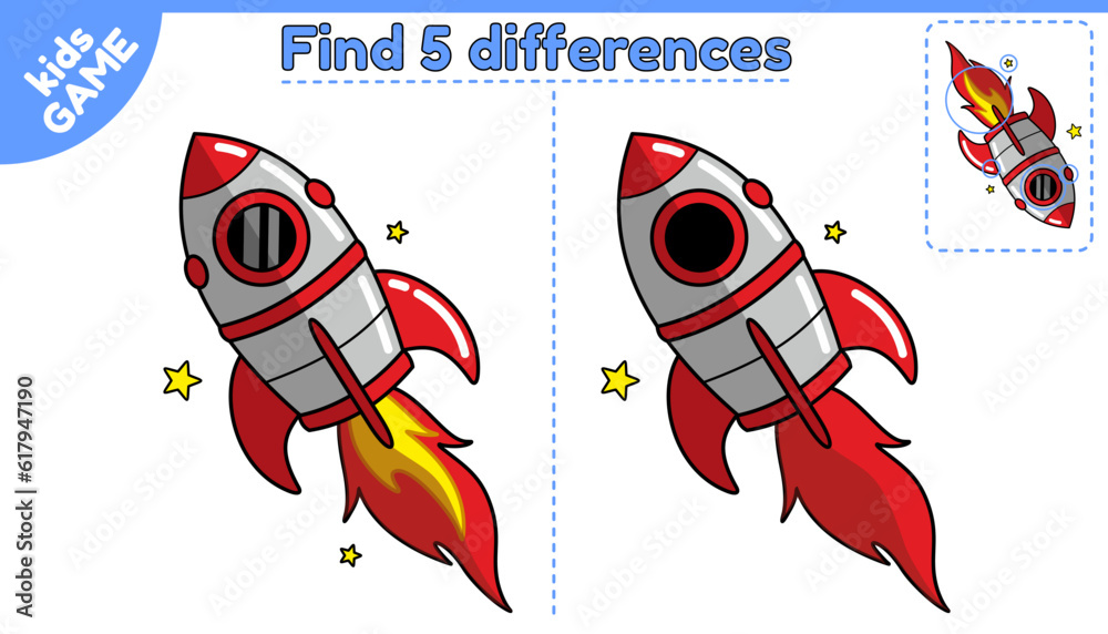 Educational game for kids. Find 5 differences. Cartoon flying ...