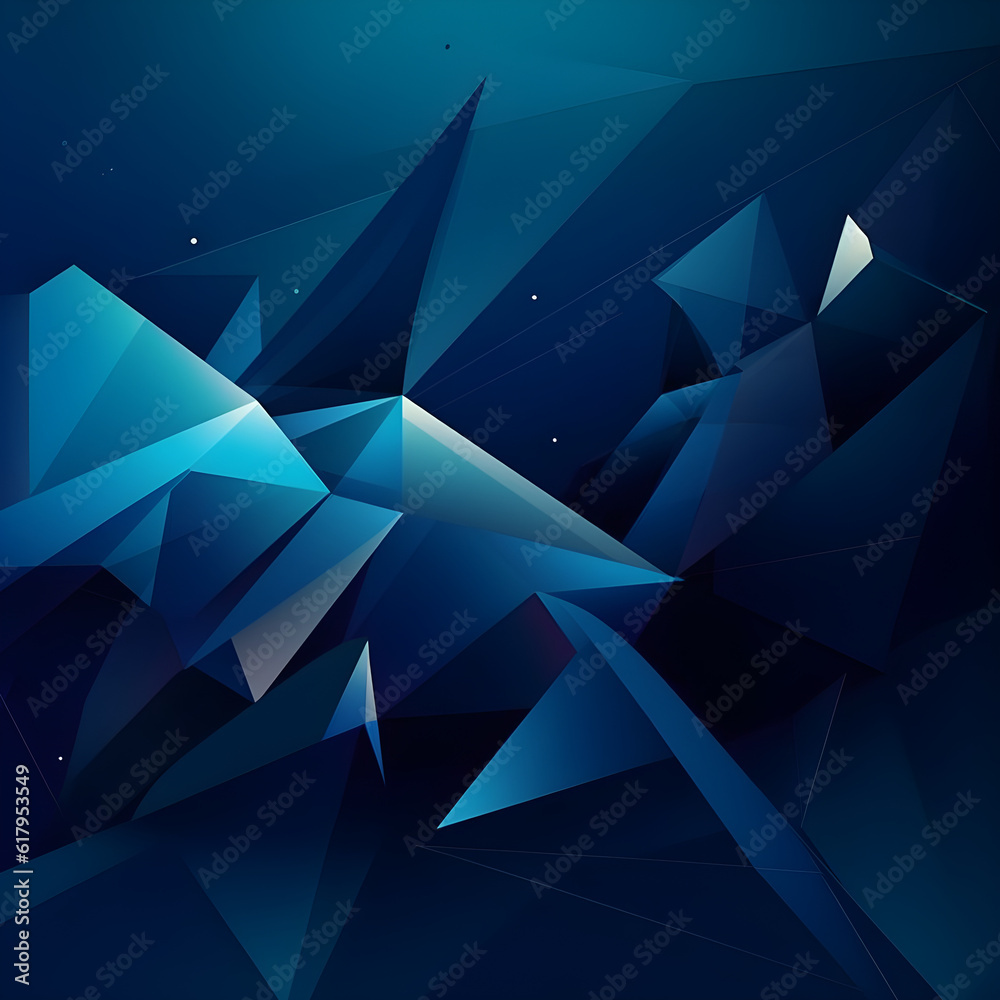 Abstract on dark blue background, shiny metallic geometric shapes ...