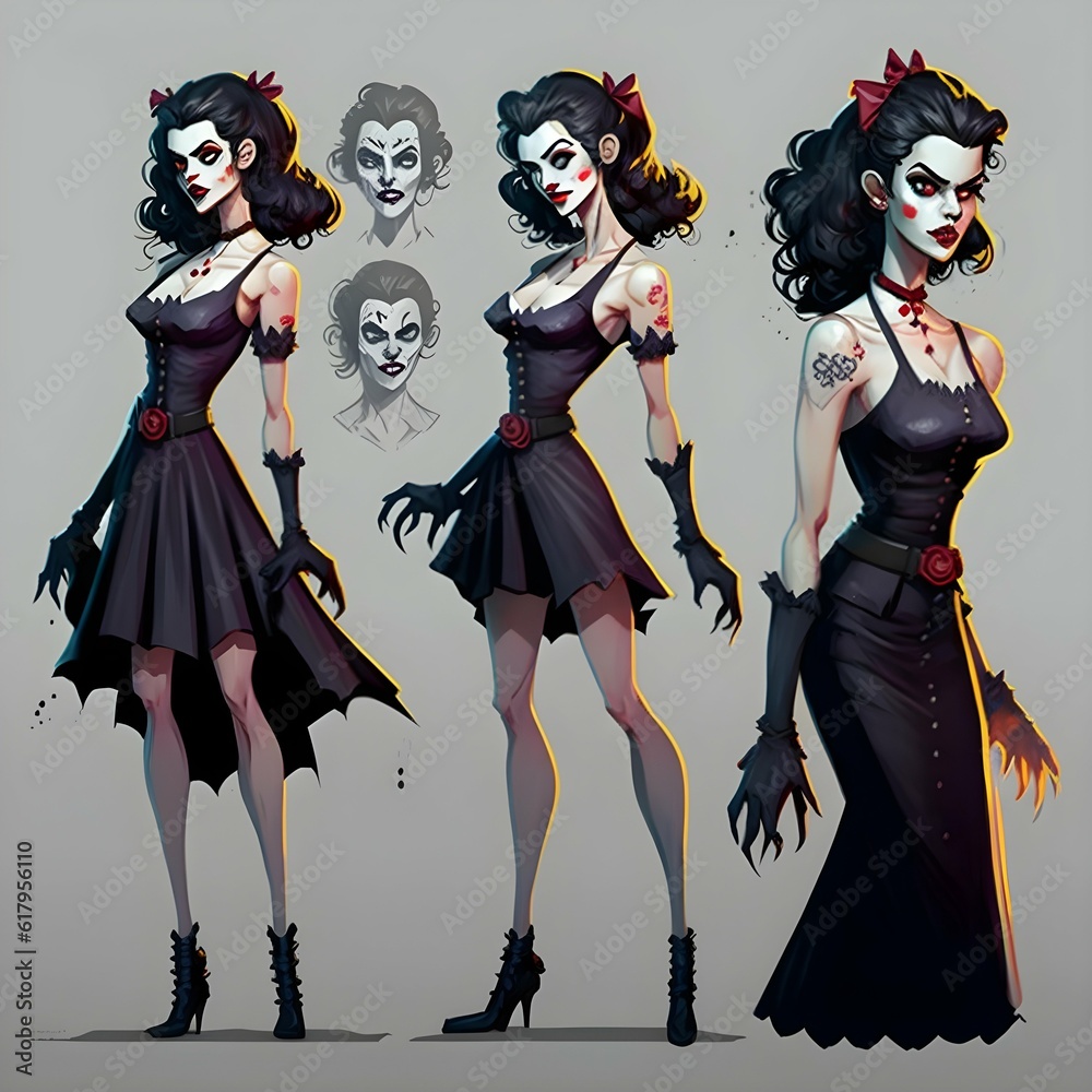 concept design of character pin up horror vampire girlfull body ...