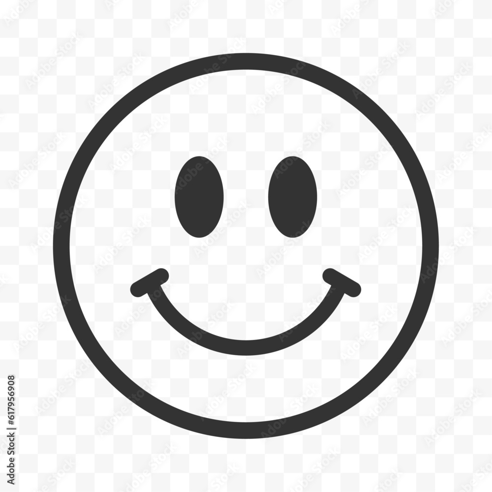 Smiling face icon, easily editable line art symbol with black outline ...
