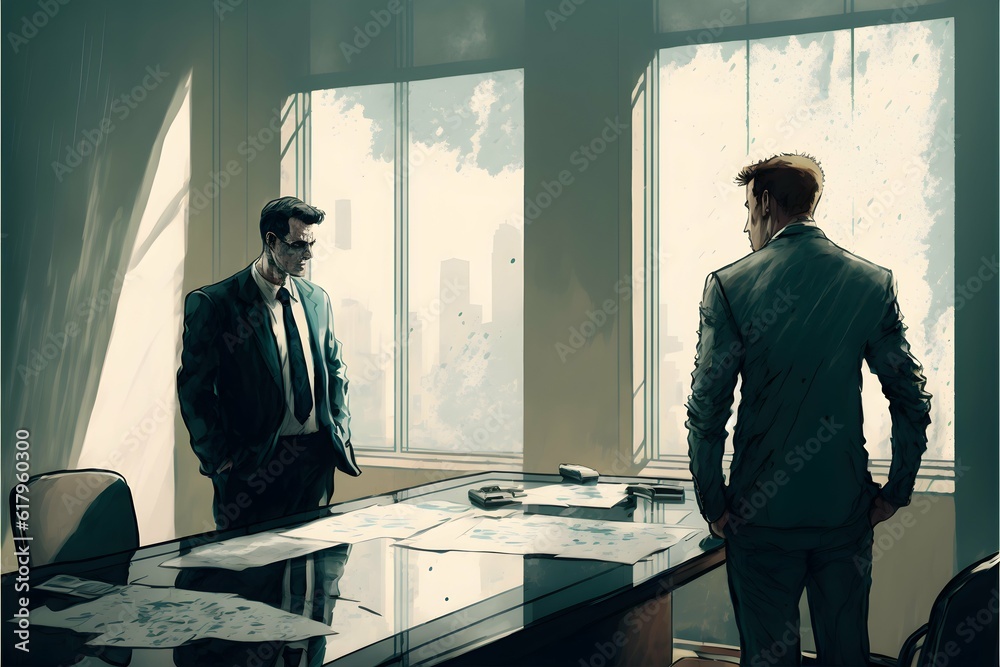 we are looking through a window and we see an angry young man arguing ...