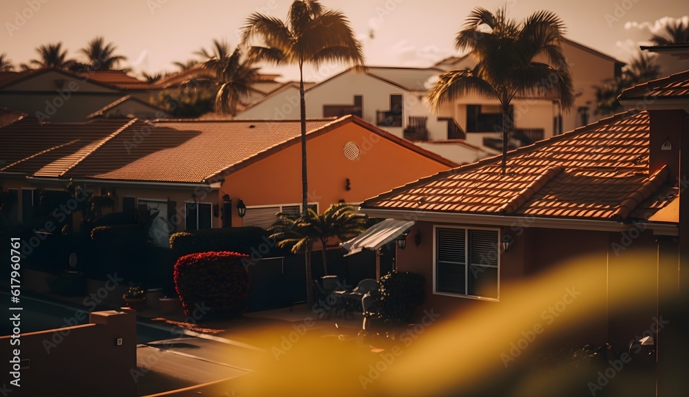 the sun shining on the roofs of a neighborhood in south Florida ...