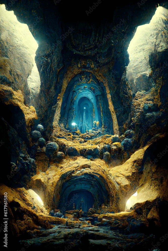 underground cave carved from sapphires collosal alien architecture ...