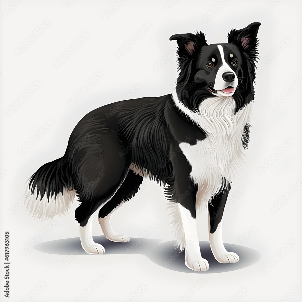 full body border collie dog cartoon 2d style 8k without background ...