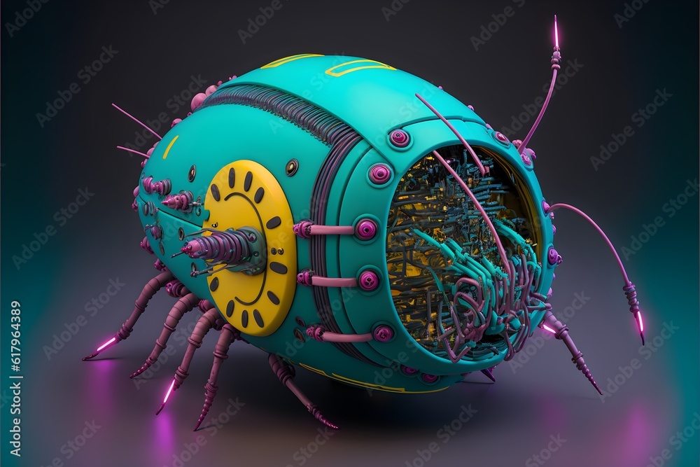 an alien device shaped like an ovoid with robotic insect legs kitbash ...