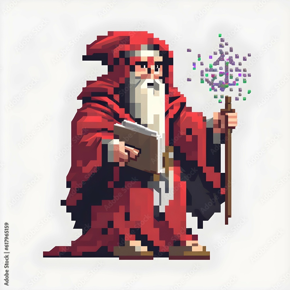 pixel art wizard wearing red robes white background png Stock ...