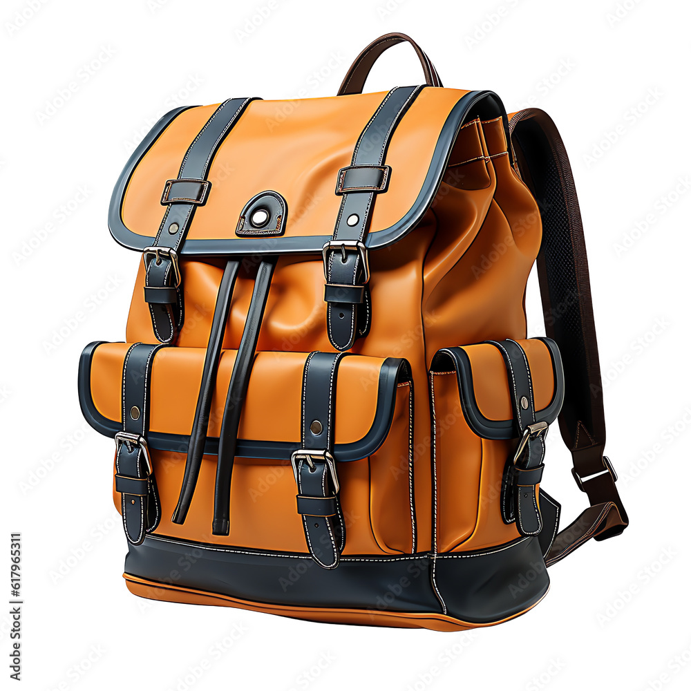 Orange and Black Leather Backpack, Fashion Accessory Isolated Clipart ...