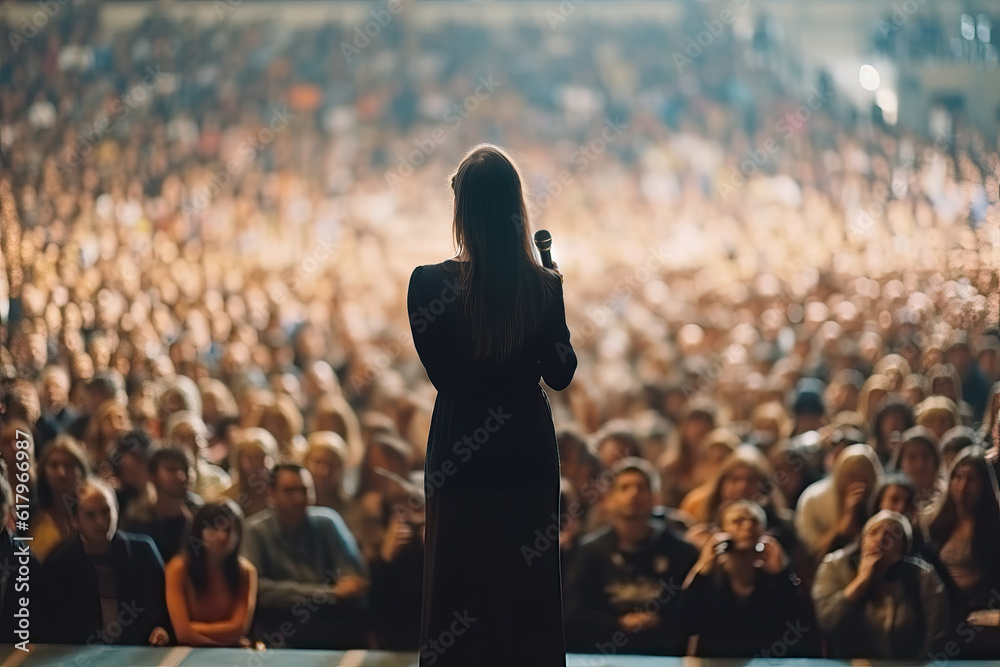 Photo of a woman addressing a large crowd at a political rally Stock ...
