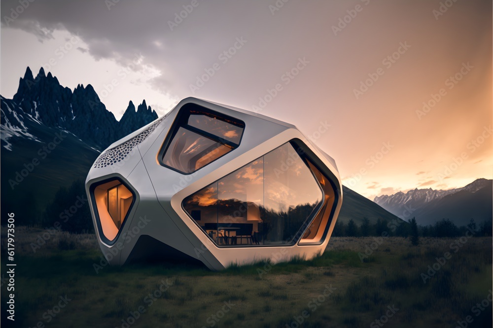 futuristic Aframe cabin honeycomb steel frame Zaha Hadid design ...