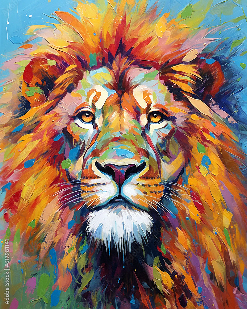 Colorful Palette-knife drawing of a Lion. Using Primary Colors, Stock ...