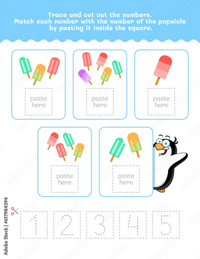 One To Five Number And Word Tracing Worksheet. Cut And Paste Worksheet ...