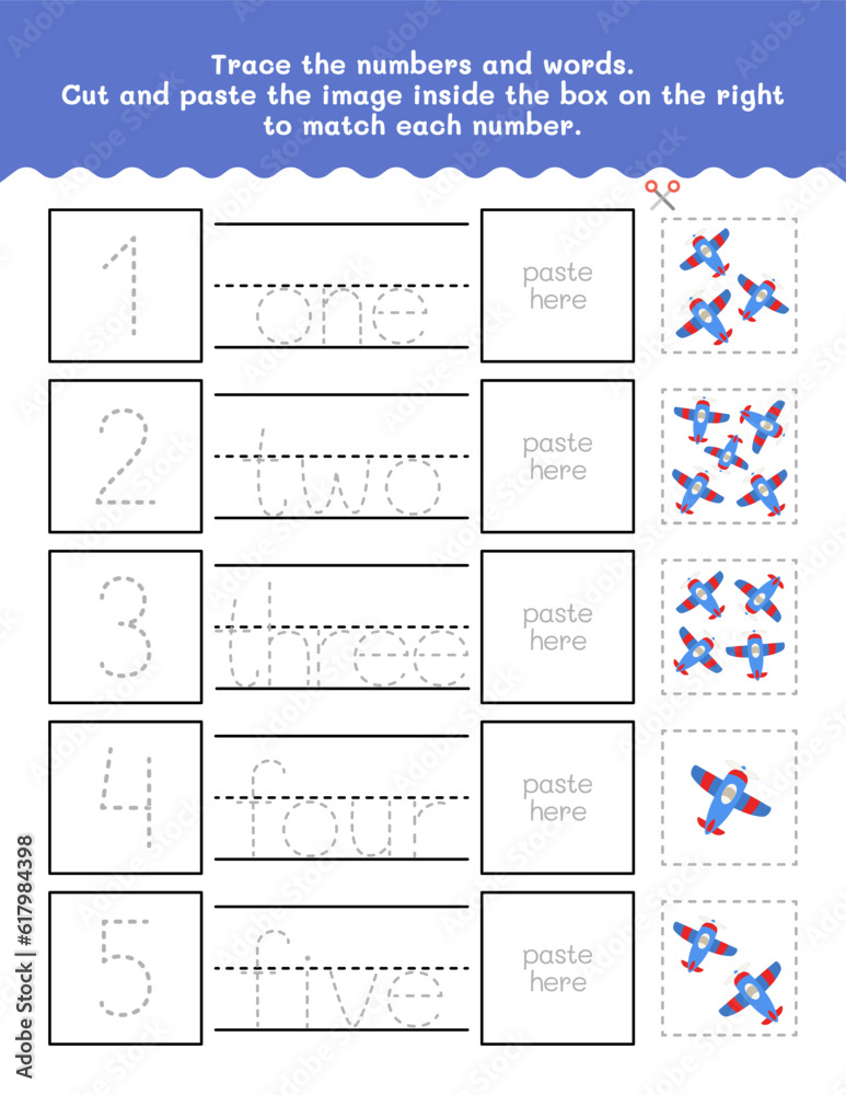 One to Five Number And Word Tracing Worksheet. Children Writing ...