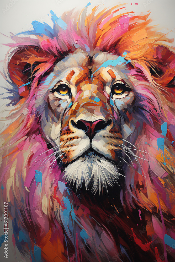 Colorful Palette-knife drawing of a Lion. Using Primary Colors. Stock ...